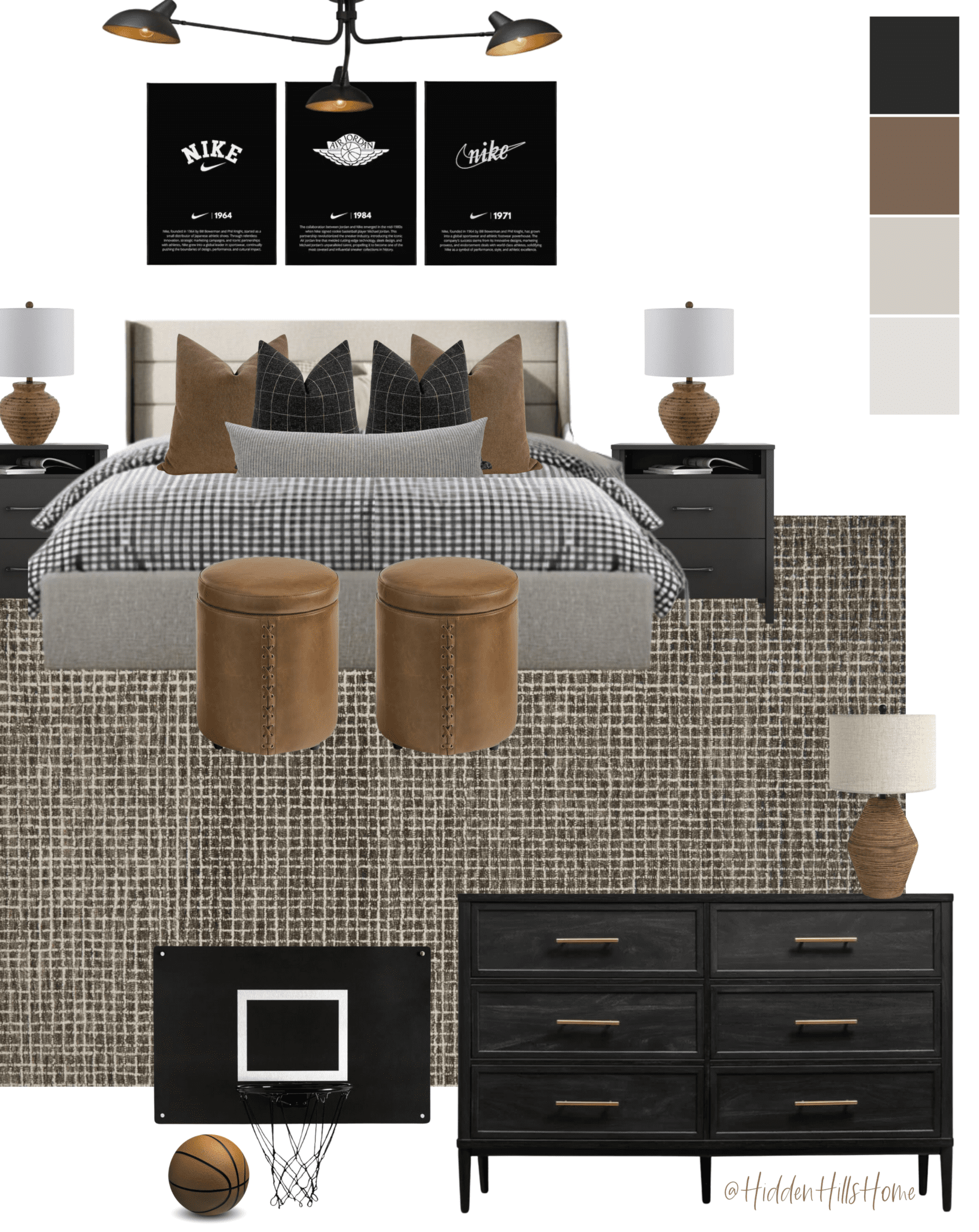 Teen Boy's Basketball Bedroom Mood Board Designs - Hidden Hills Home
